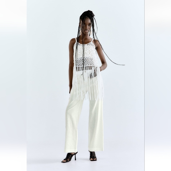 Zara | Pants & Jumpsuits | Zara Linen Blend Side Lace Insert Pants ...